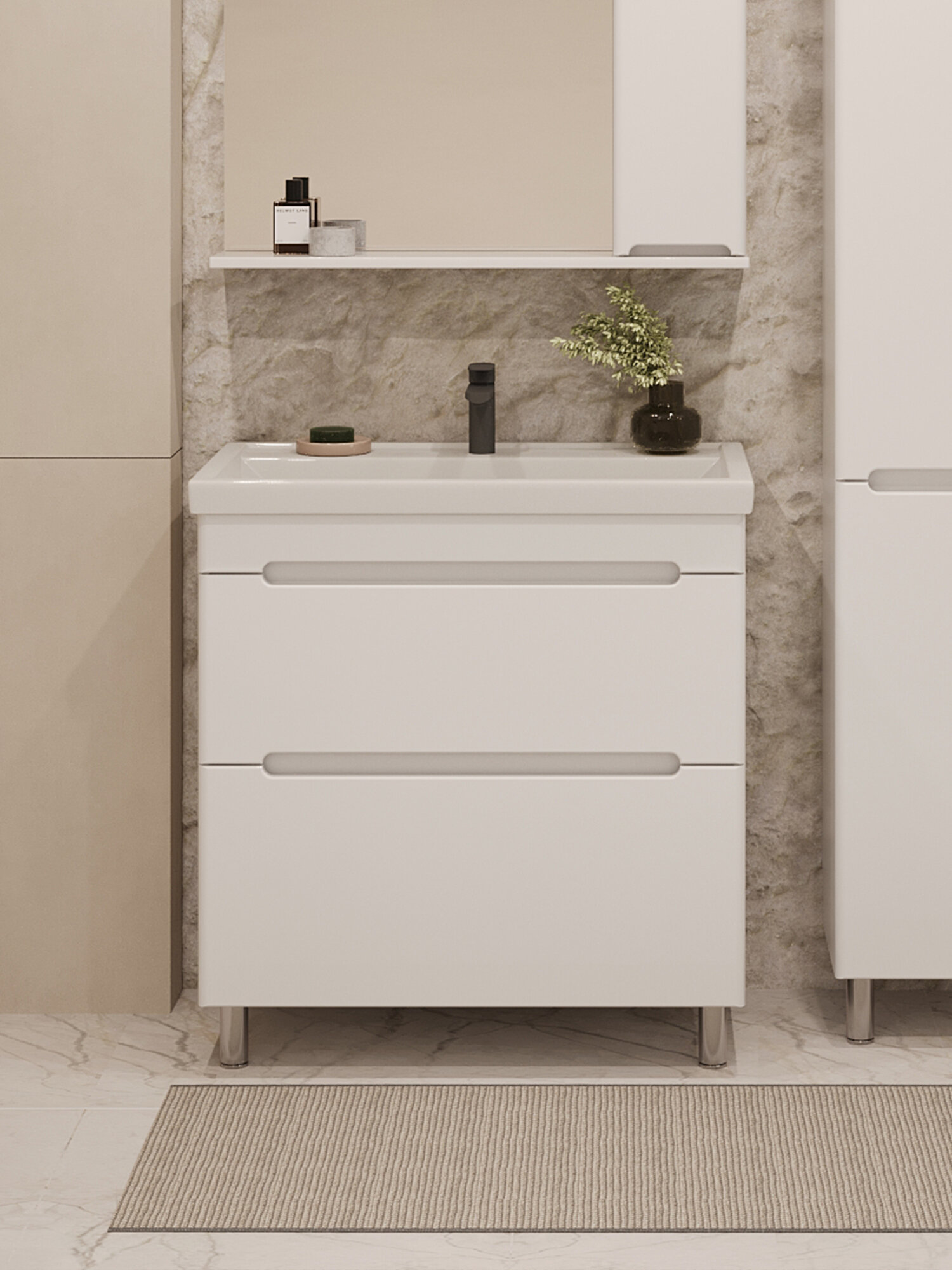 Тумба напольная Vannika Flavia 80 с раковиной Фостер 80 для ванной комнаты, белая