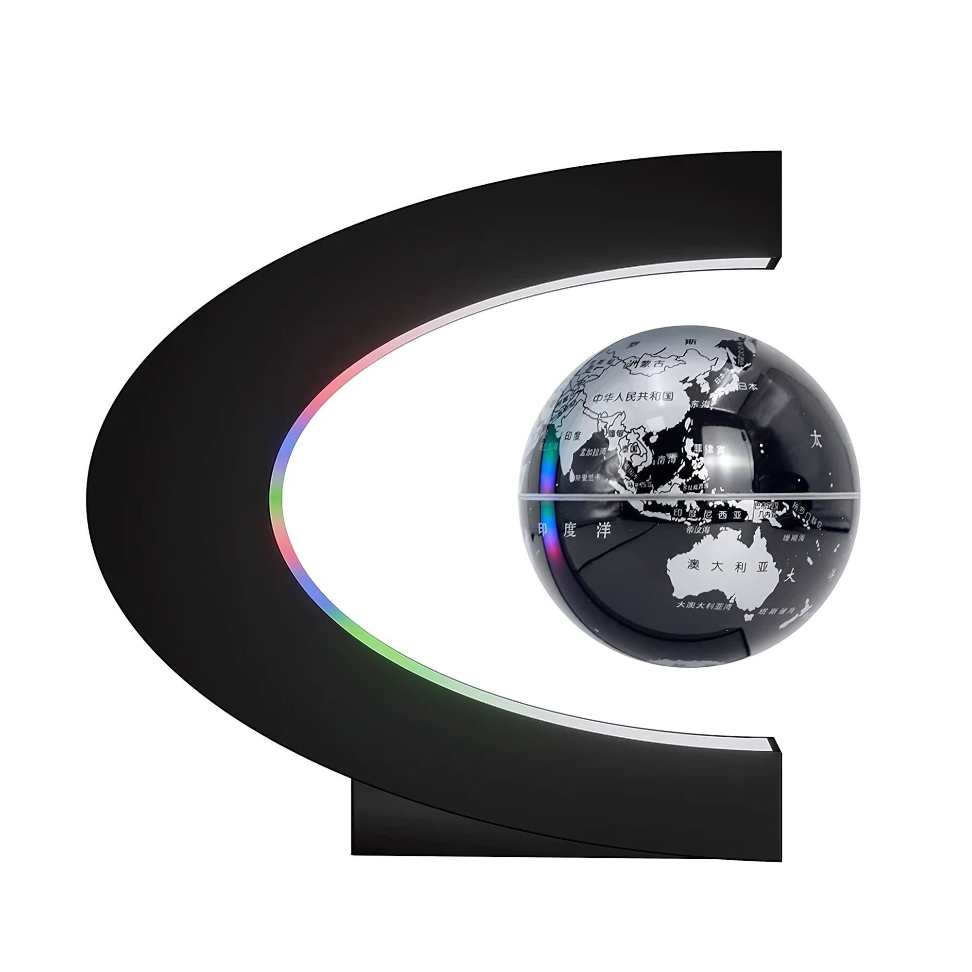 Глобус с магнитной левитацией "Китайский черный серебристый шар", светодиодная подсветка