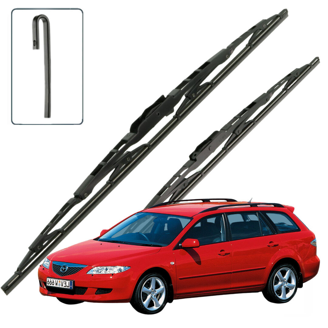 Дворники Mazda 6 (1) GG / Мазда 6 ГГ универсал 2002 / 2003 / 2004 / 2005 Щетки стеклоочистителя каркасные для автомобиля 550мм-480мм к-т 2шт.