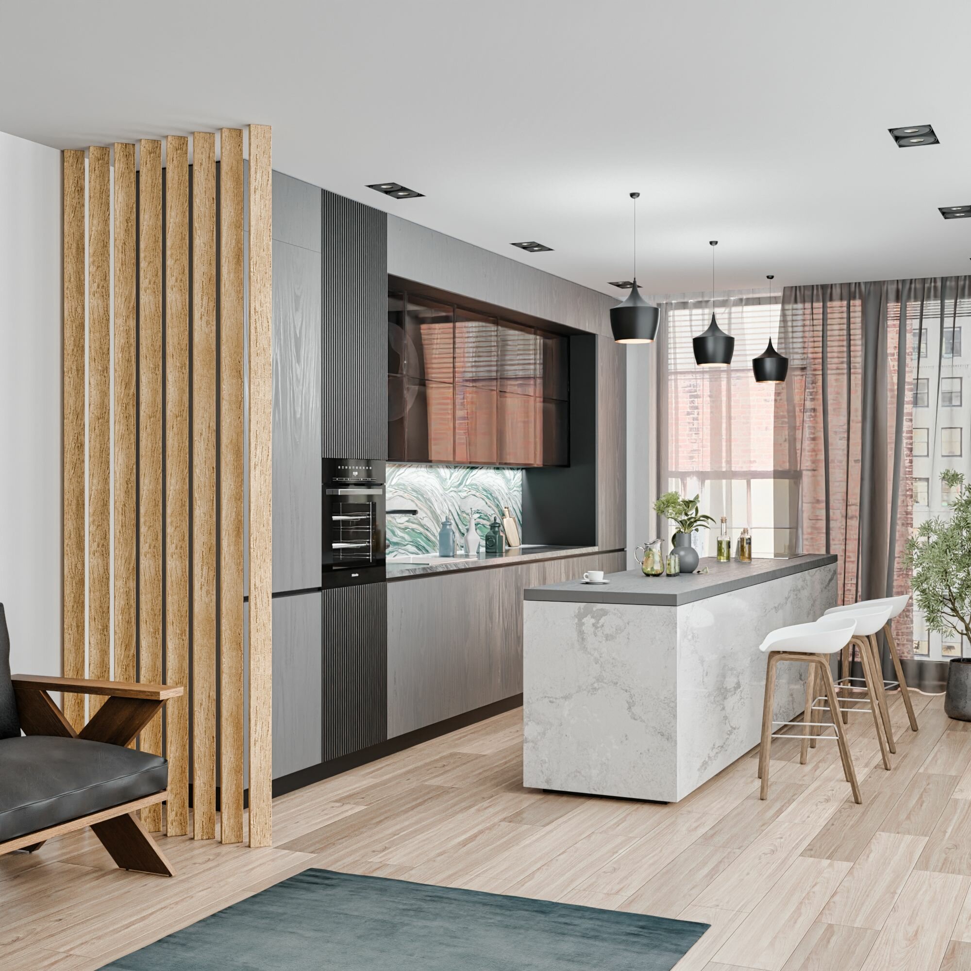 Рейки отдельно стоящие для зонирования 40х80 мм, ширина 980 мм, дуб сонома