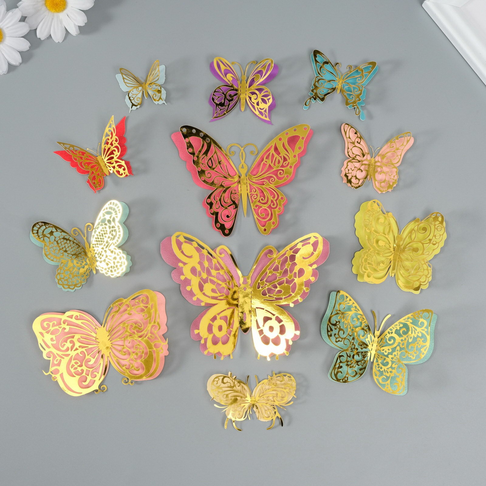 Набор наклеек для декора "Арт Узор. Бабочки двойные крылья. Ажурные", картон, 12 шт, h=4-10 см, 5 шт.