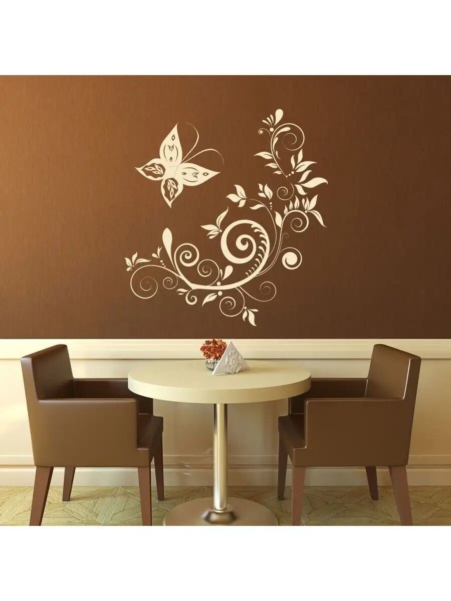 Наклейка на стену для декора Бабочка Узорная ветка