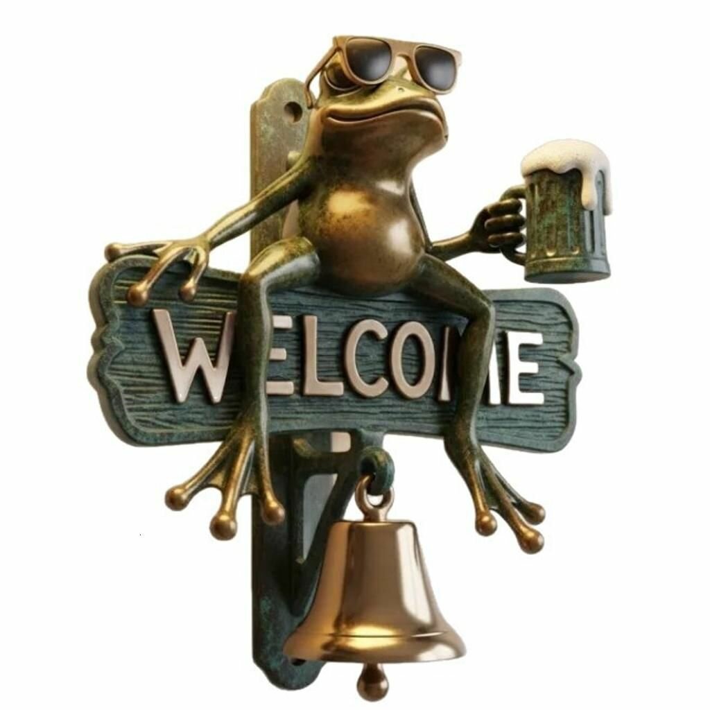 Приветственный дверной звонок, классный настенный звонок в виде лягушки с солнцезащитными очками и пивным бокалом, уникальный знак приветствия