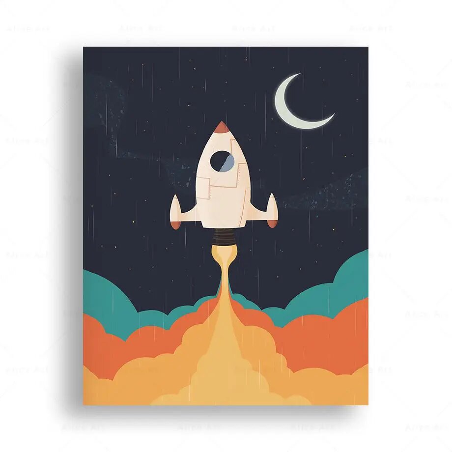 Картина "Ракета Астронавт Галактика" 16, A2 42x60cm No Frame