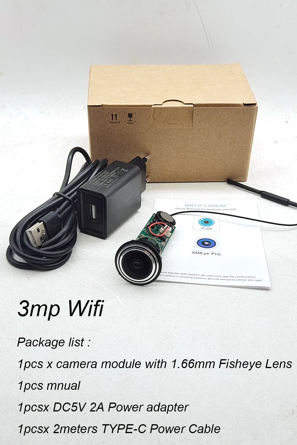 Icsee Xmeye мини WiFi камера 3MP 1.66mm fisheye lens, Европейская вилка (EU Plug)