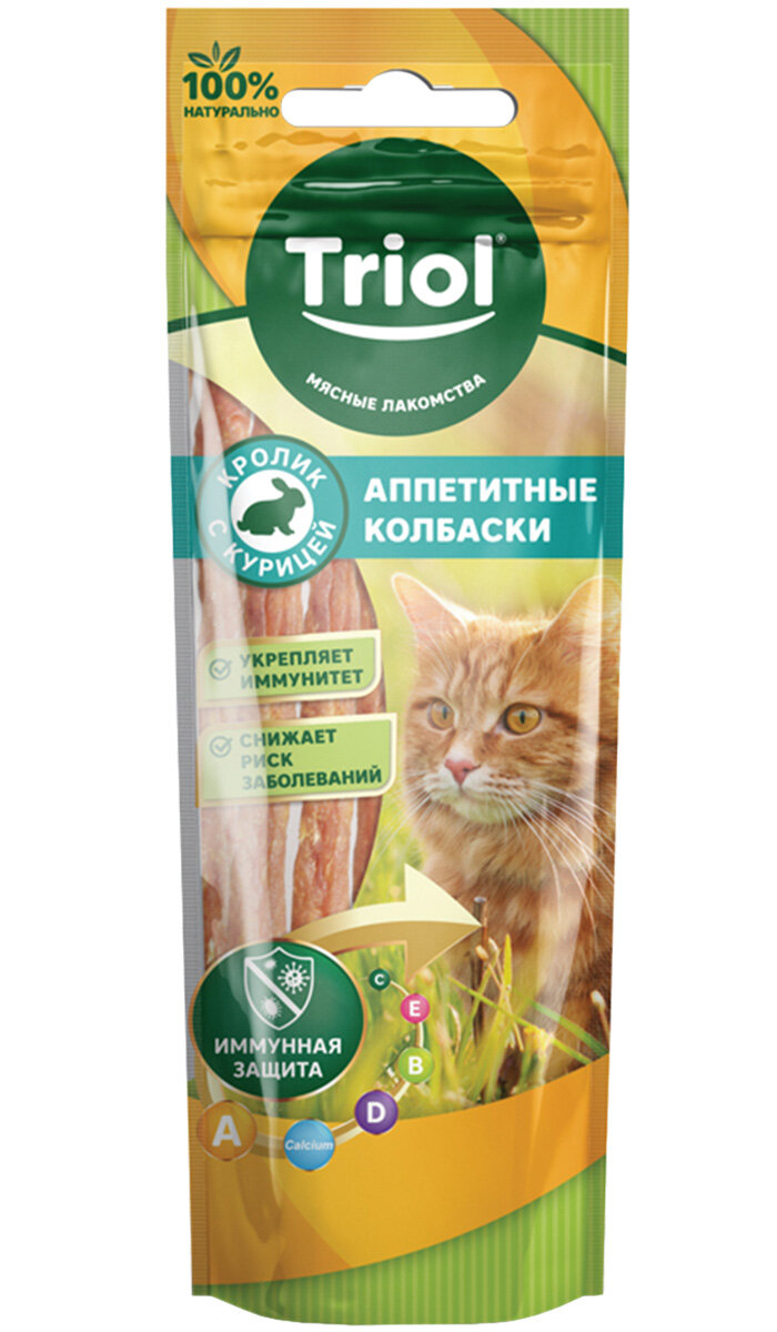 Лакомство TRIOL для кошек колбаски аппетитные с кроликом и курицей 40 гр (1 шт)