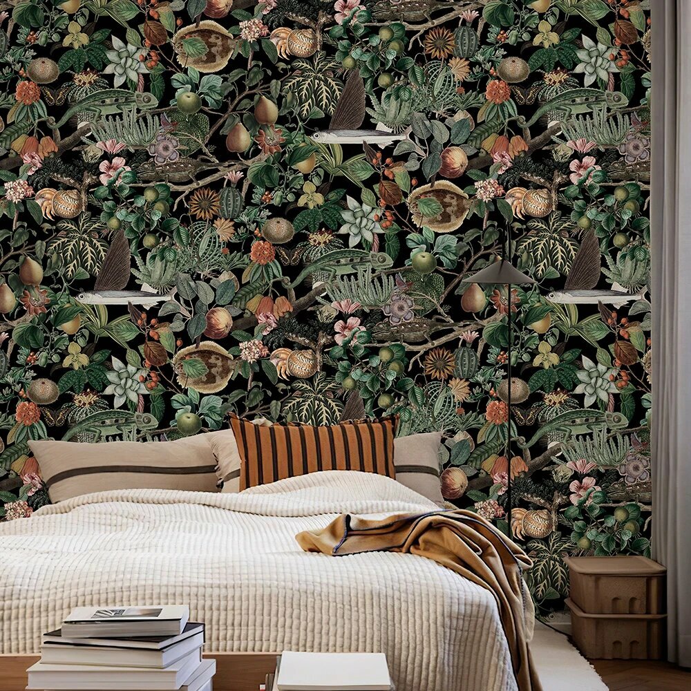 Зеленые ботанические самоклеящиеся обои, водонепроницаемые стикеры в стиле ретро, для кухни, ванной комнаты, тропики, A, 44cmx300cm