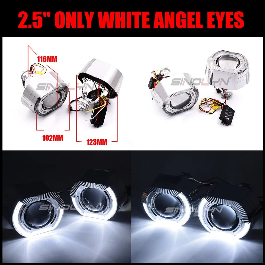 Sinolyn 2,5/3,0 Дюймовые Ангельские глазки Биксеноновые линзы проектора для фар H7 H4 светодиодные указатели поворота Автомобильные фары Автомобильные аксессуары, ангельские глазки, би лед линзы, линзы для фар, 2.5 Only White