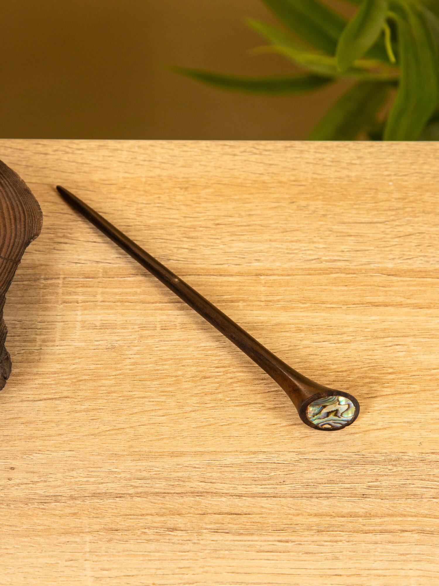 Шпилька для волос "Фея", 20 см, дерево Соно, ракушка, вставка/подвеска: ракушка