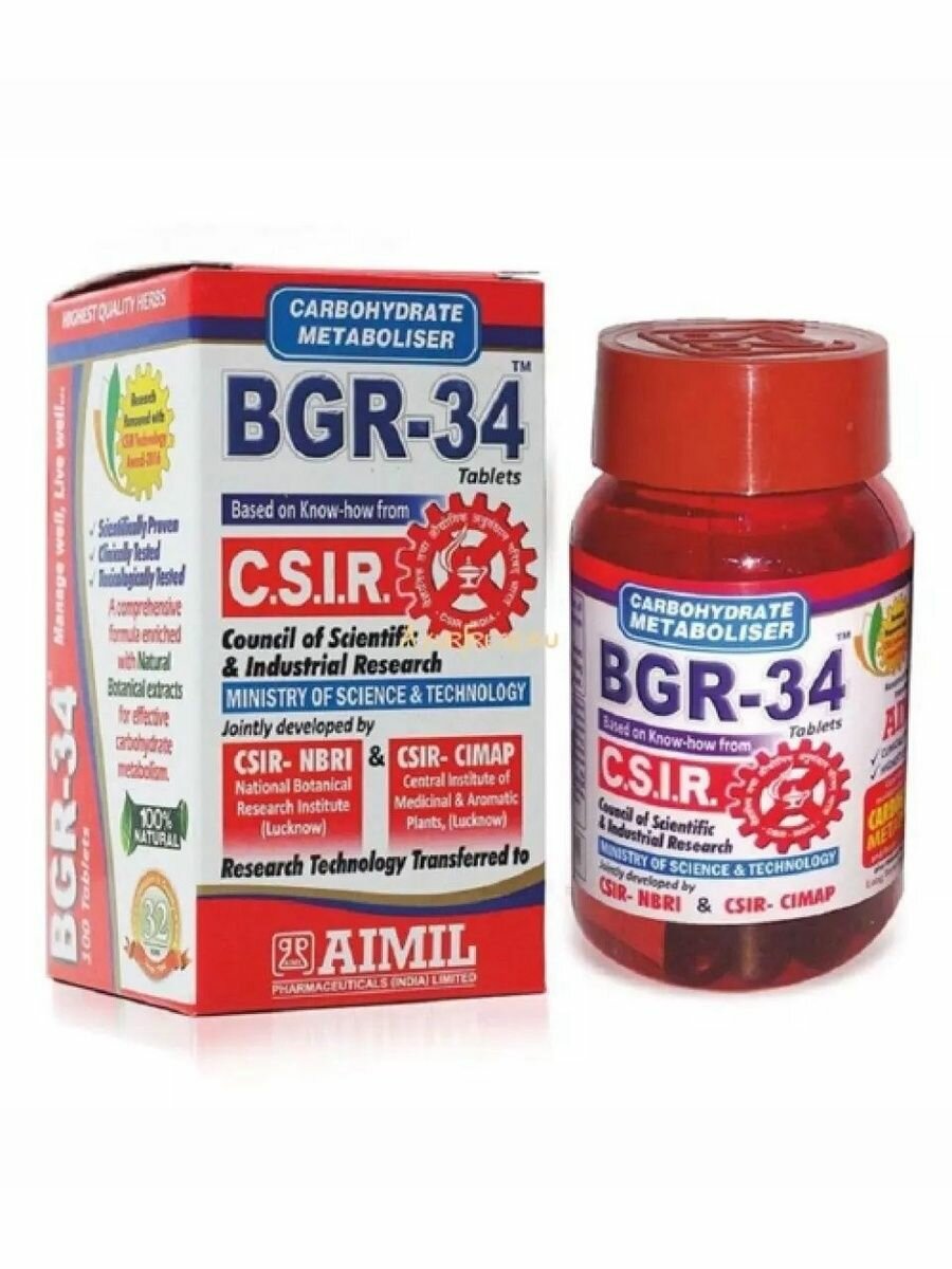 БГР-34 Аимил Aimil BGR-34 диабет 2-типа Метаболизатор глюкозы в крови 100 табл