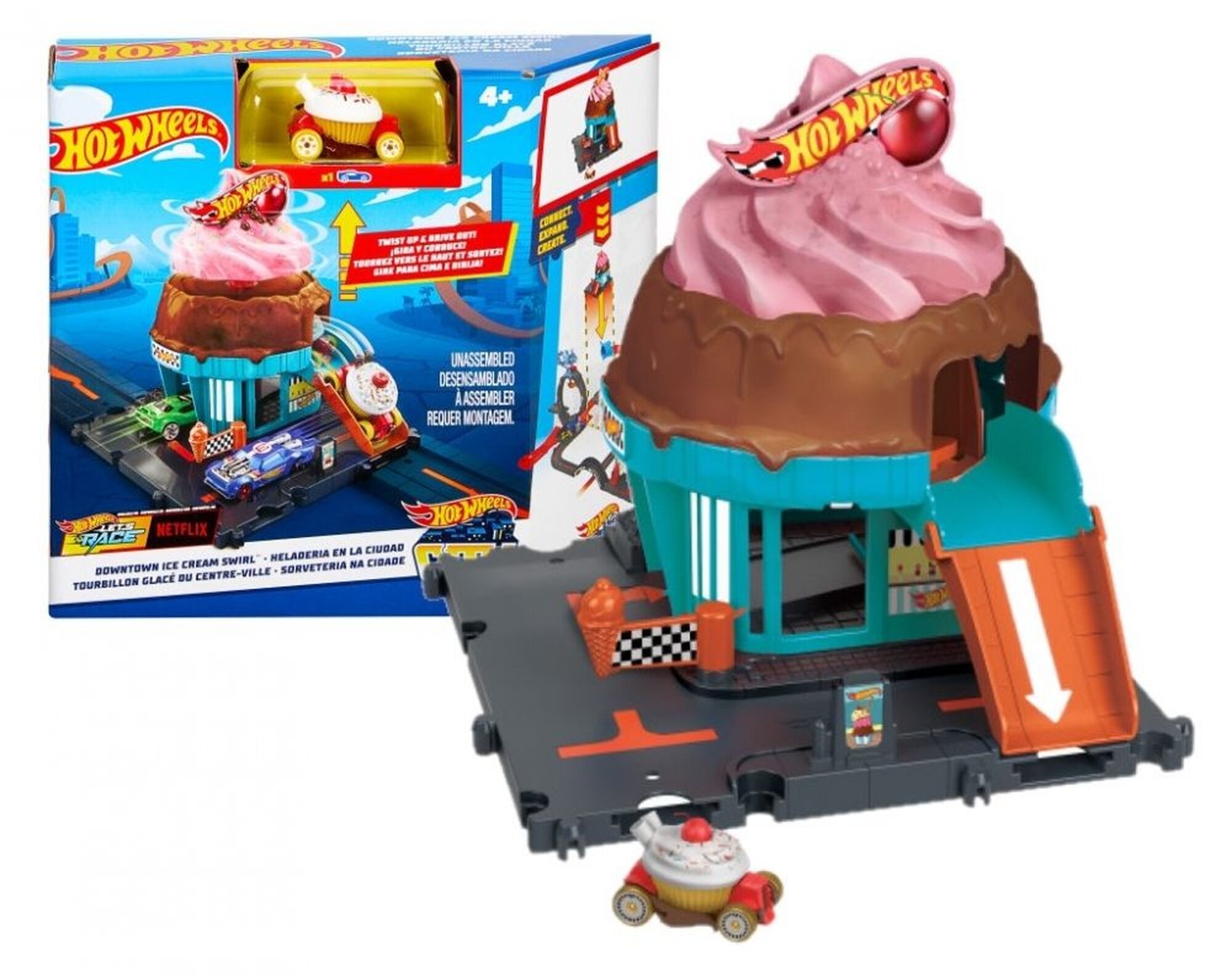 Игрушечный трек Hot Wheels City - Игровой набор Кафе-мороженое Rally с игрушечной машинкой HTN77