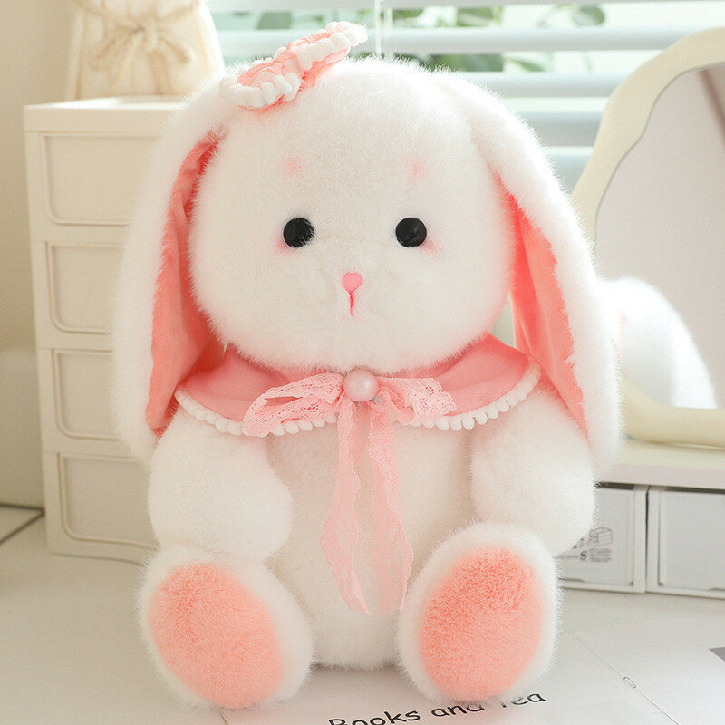 Shawl bunny stuffed animal with plush short hair for kids birthday gift and decoration
