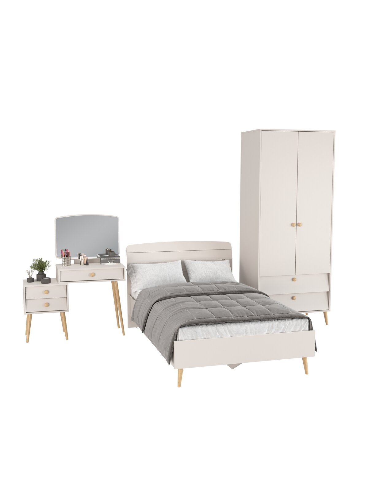 Спальня Афина 1200 с трюмо и шкафом-комодом, кашемир серый, 3 предмета, сп. м. 1200х2000 мм