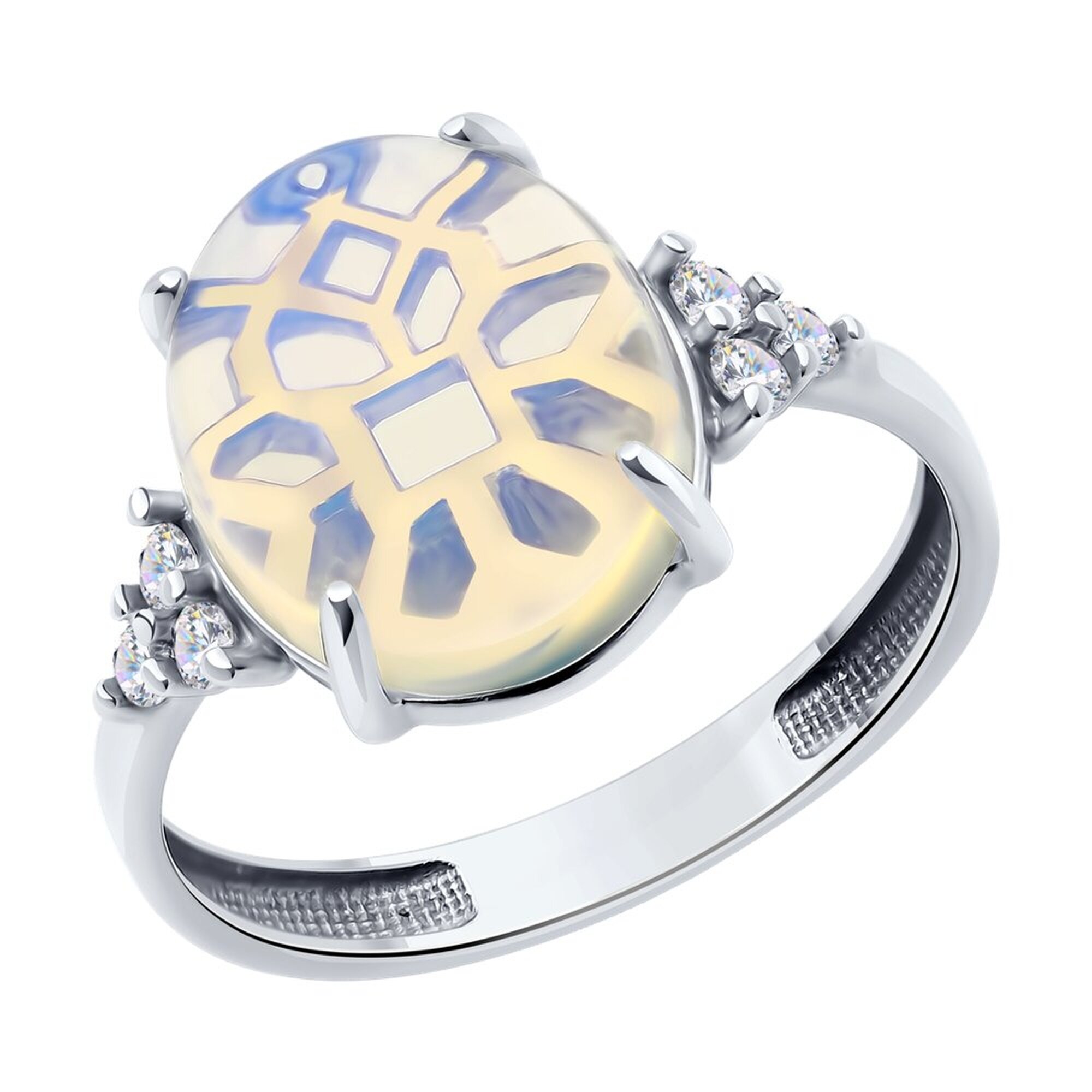 Кольцо, серебро, 925 проба, родирование, опал, фианит