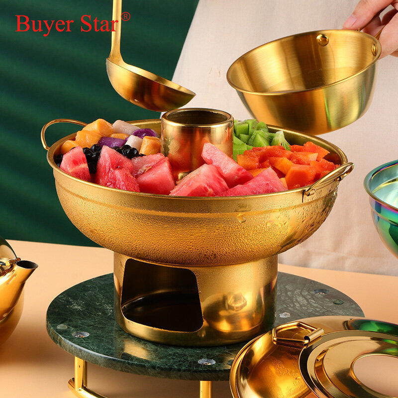 Традиционная латунная кастрюля для разогрева древесного угля с функцией подогрева