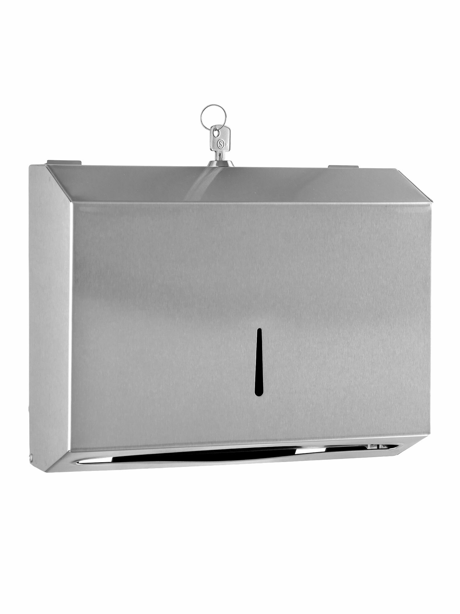 Диспенсер для бумажных полотенец Z сложения настенный, на 200 шт, с ключом, из нержавеющей стали, цвет сатиновый