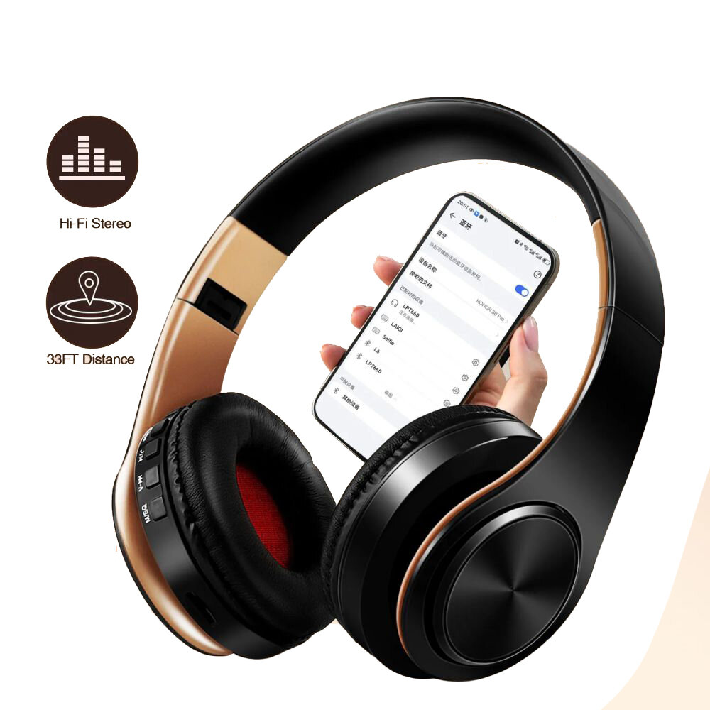 Золотые беспроводные наушники Bluetooth, игровая стереогарнитура со встроенным микрофоном для Android и iOS