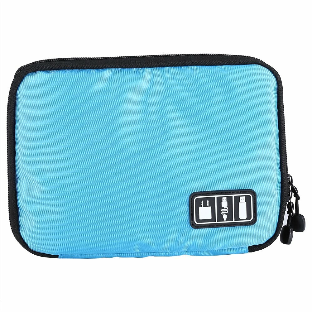 Portable Digital Accessories USB Cable Power Bank Earphone Travel Storage Organizer Bag Blue