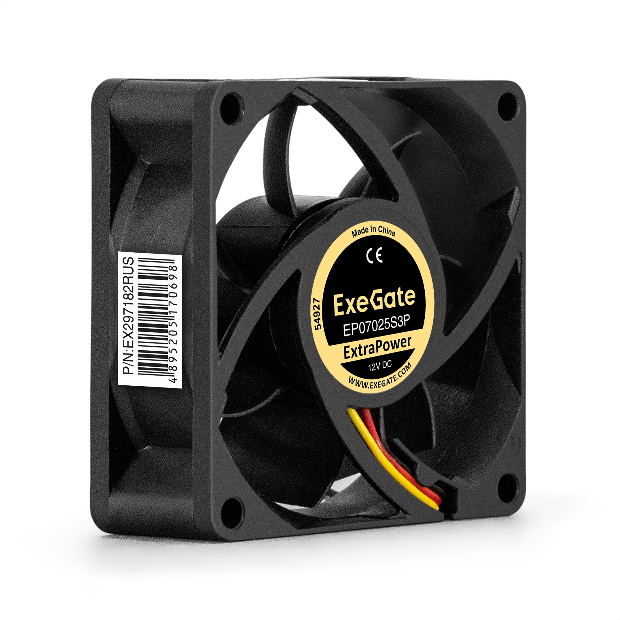 Вентилятор 12В DC ExeGate ExtraPower EP07025S3P (70x70x25 мм, Sleeve bearing (подшипник скольжения), 3pin, 4800RPM, 46dBA) EX297182RUS