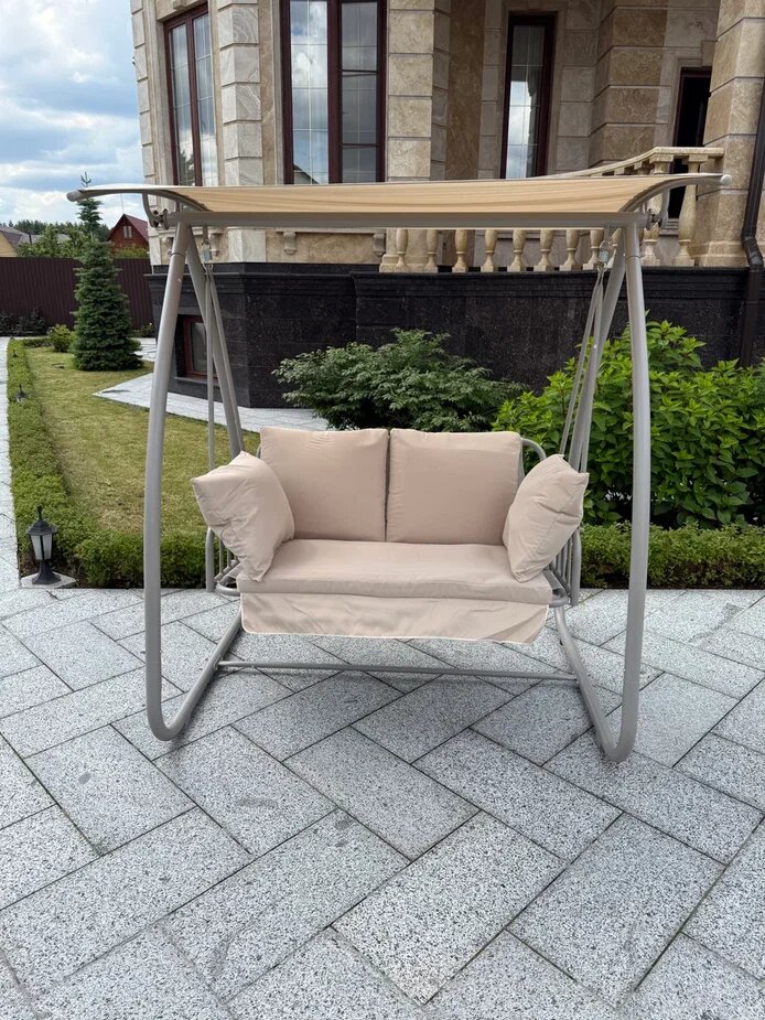 Садовые качели(2шт)двухместные Full Comfort - SPEZIA с водоотталкивающим навесом, металлический каркас, ОПТ цвет бежевый