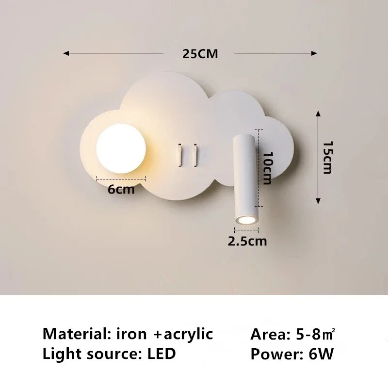 Настенный светильник-облако Claeted для детской Тёплый белый (2700-3500 K), A