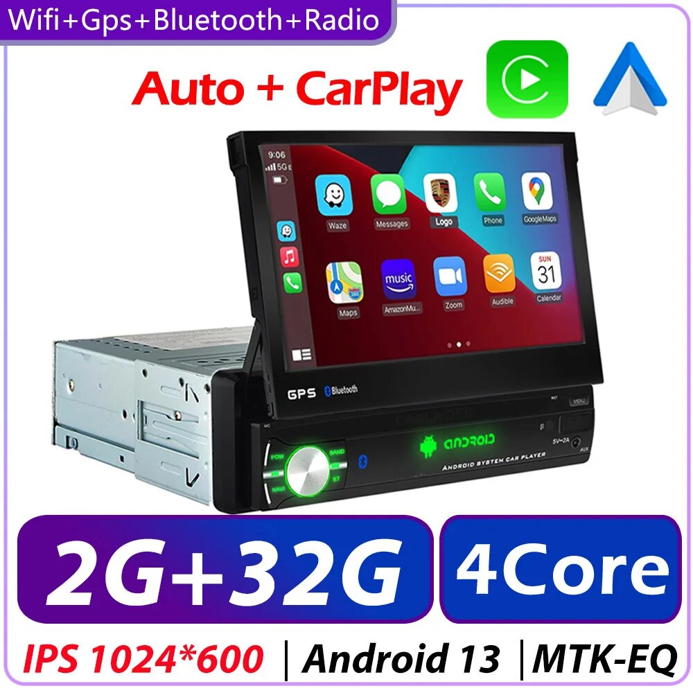 Автомобильный мультимедийный плеер, стерео-система на 1din Android, с выдвижным IPS экраном, GPS, Типоразмер 1 Din, 2 32G CarPlay