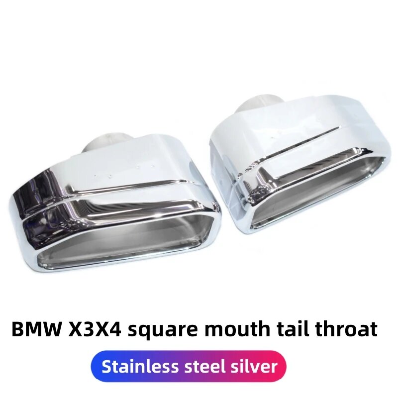 Автомобильная выхлопная труба 304 нержавеющая сталь квадратная выхлопная труба BMW X3 G01 X4 G02 2022 2023 модернизированная черная внешняя Форсунка глушителя, Серебристый