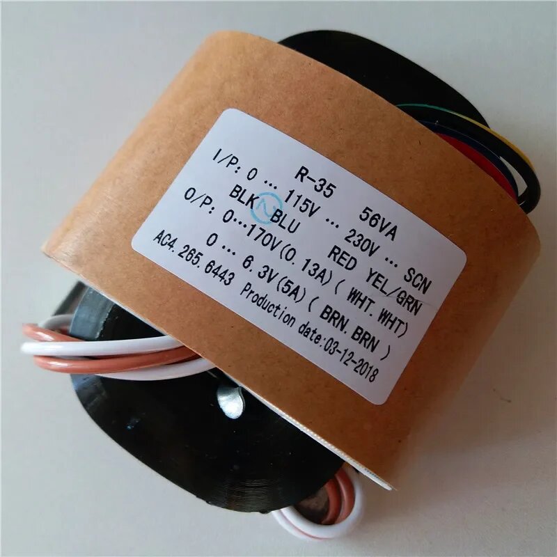 R Core Transformer 50W R35, 170V 0.13A 6.3V 5A