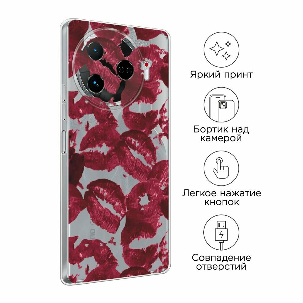 Чехол на Tecno Camon 30 Pro 5G / Текно Камон 30 Про 5G с принтом "Помада паттерн 2", прозрачный — фото 1