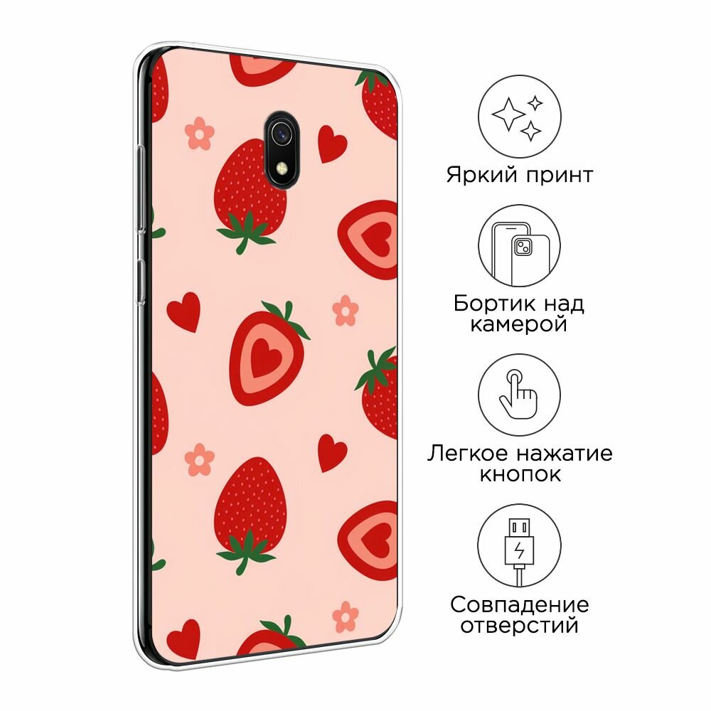 Чехол на Xiaomi Redmi 8A / Сяоми Редми 8А с принтом "Heart strawberries 1 - 14 февраля" — фото 1