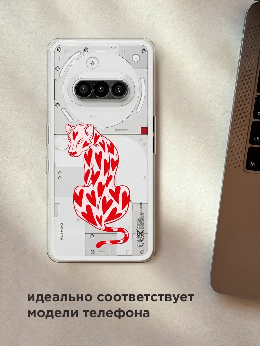 Чехол на Nothing Phone 3a / Нотинг Фон 3а с принтом "Heart panther 2 - 14 февраля", прозрачный — фото 1