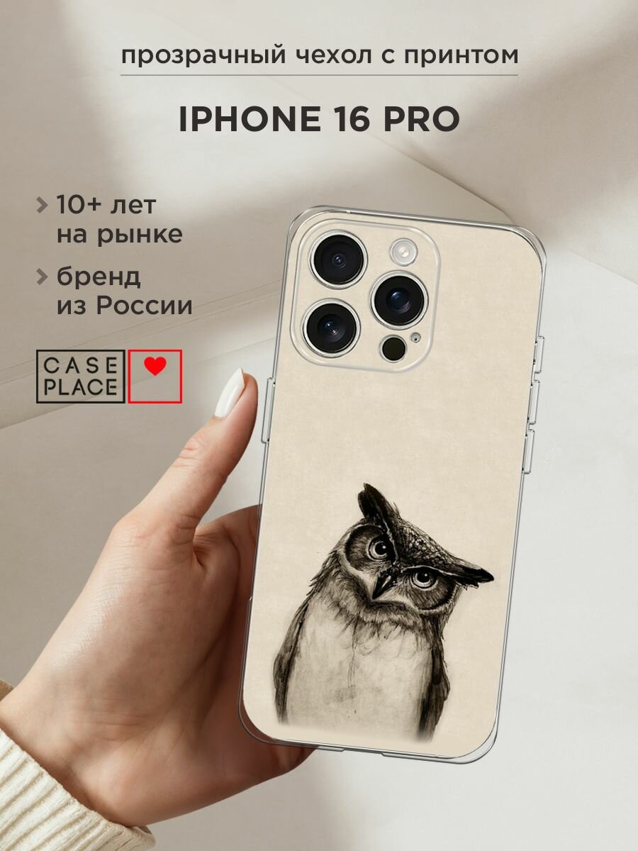 Чехол на Apple iPhone 16 Pro / Айфон 16 Про с принтом "Сова"