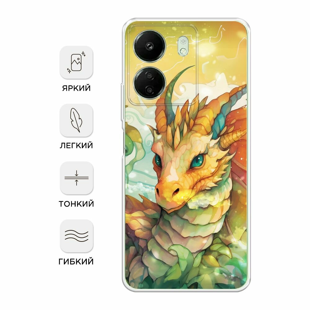 Чехол на Xiaomi Redmi 13C/Poco C65 / Сяоми Редми 13C/Поко С65 с принтом Жёлтый дракон рисунок — фото 1