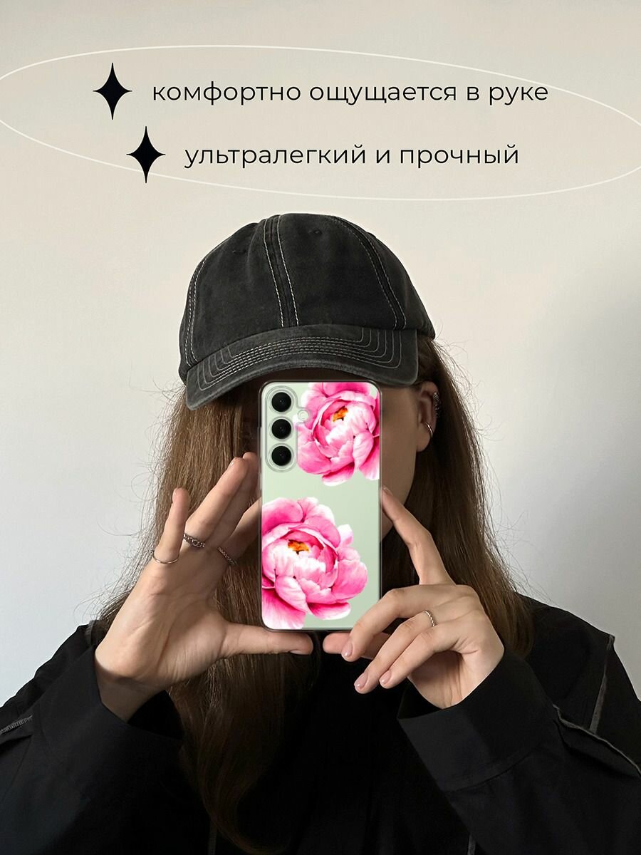 Чехол на Samsung Galaxy S25 Plus / Самсунг S25 Плюс с принтом "Open peonies", прозрачный — фото 1