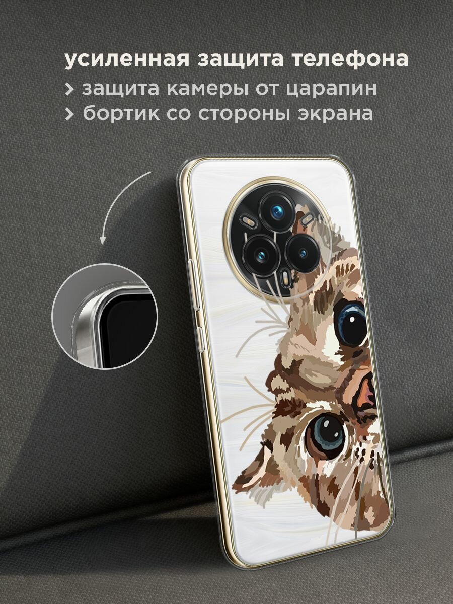 Чехол на Realme 14 Pro+ / Реалми 14 Про+ с принтом "Любопытный кот", прозрачный — фото 1