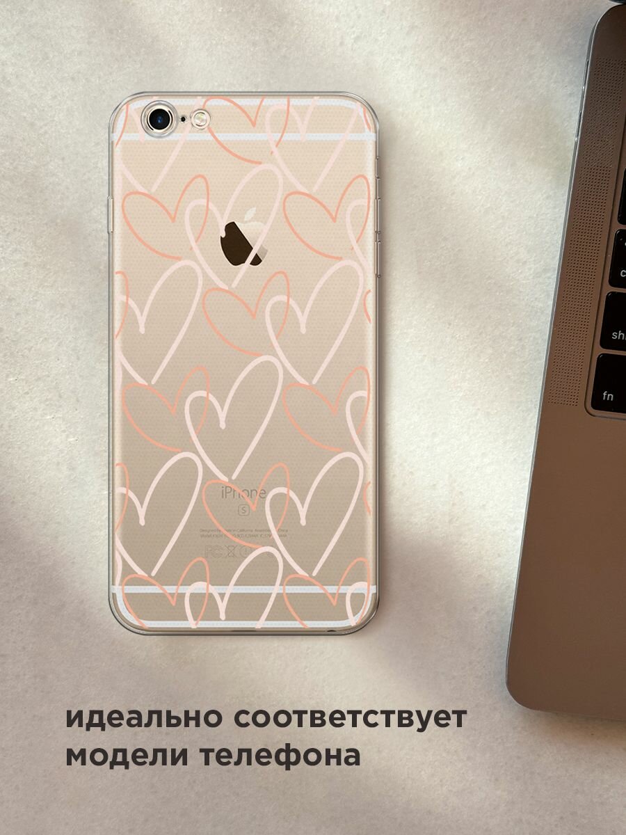 Чехол на Apple iPhone 6 Plus/6S Plus / Айфон 6 Плюс/Айфон 6С Плюс с принтом "Узор из сердечек", прозрачный — фото 1