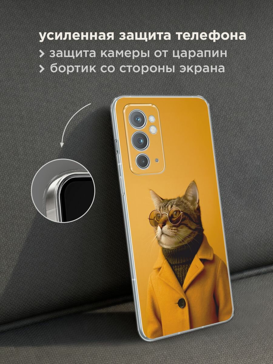 Чехол на OnePlus 9RT / ВанПлас 9RT с принтом "Деловой кот в пальто" — фото 1