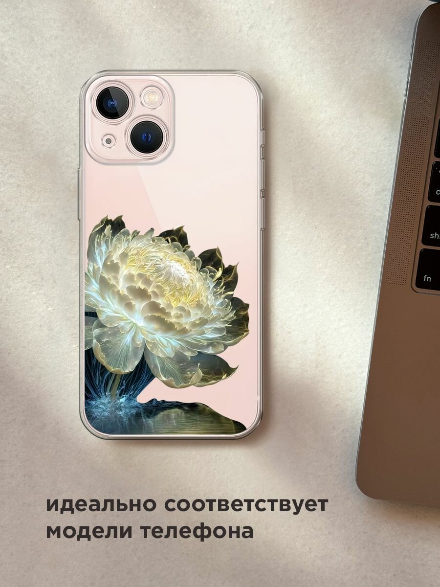 Чехол на Apple iPhone 13 mini / Айфон 13 мини с принтом "Китайский лотос", прозрачный — фото 1