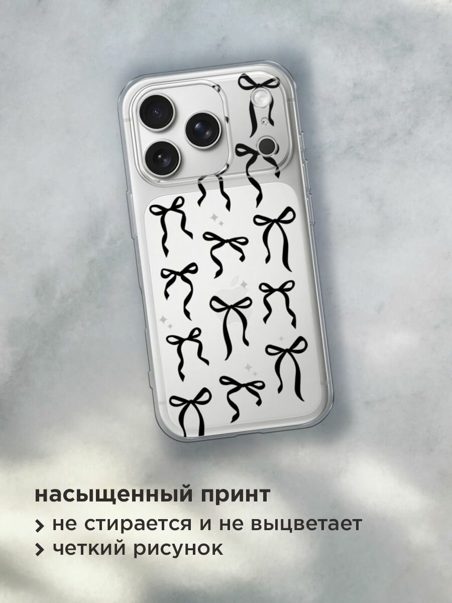 Чехол на Apple iPhone 17 Pro / Айфон 17 Про с принтом "Black bows", прозрачный — фото 1