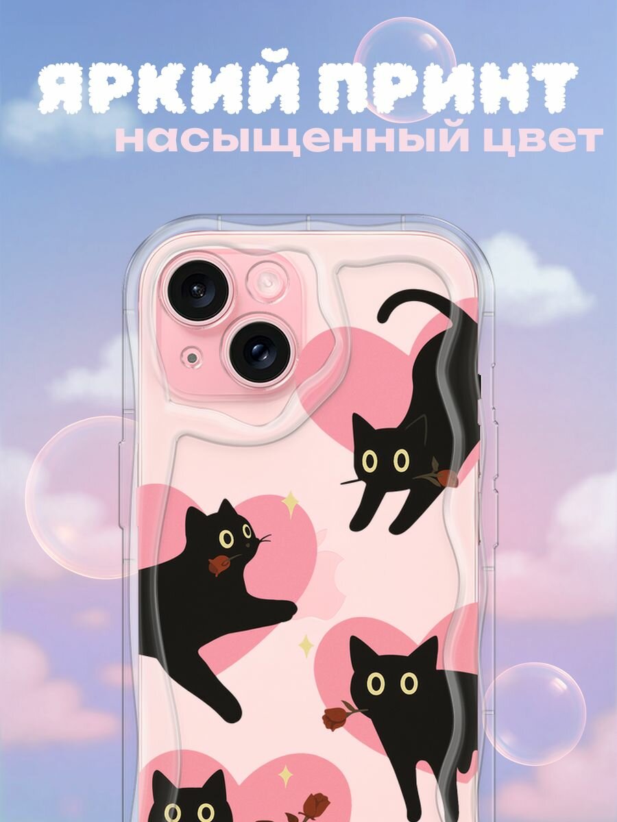 Чехол на Apple iPhone 15 / Айфон 15 с принтом "Котики с розой" — фото 1