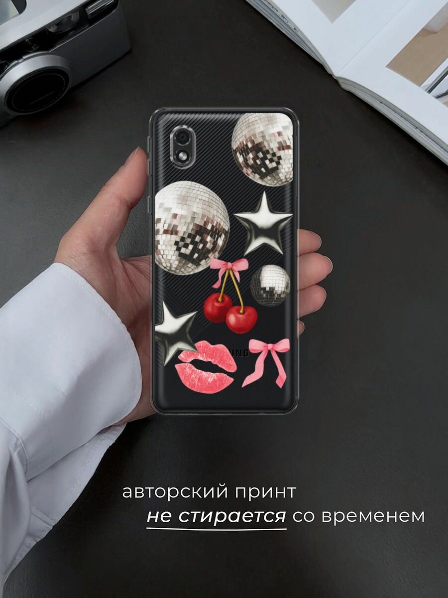 Чехол на Samsung Galaxy A01 Core / Самсунг Галакси А01 Core с принтом "Стильная подборка", прозрачный — фото 1