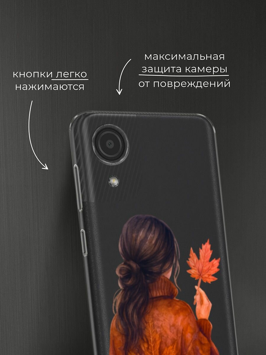 Чехол на Samsung Galaxy A03 Core / Самсунг Галакси А03 Core с принтом "Девушка с опавшим листом", прозрачный — фото 1