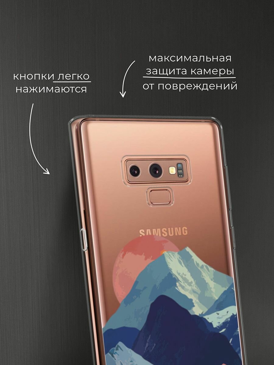 Чехол на Samsung Galaxy Note 9 / Самсунг Галакси Нот 9 с принтом "Закат в снежных горах", прозрачный — фото 1