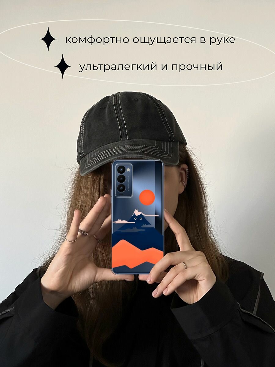 Чехол на Tecno Camon 18P / Техно Камон 18Р с принтом "Кот-гора", прозрачный — фото 1