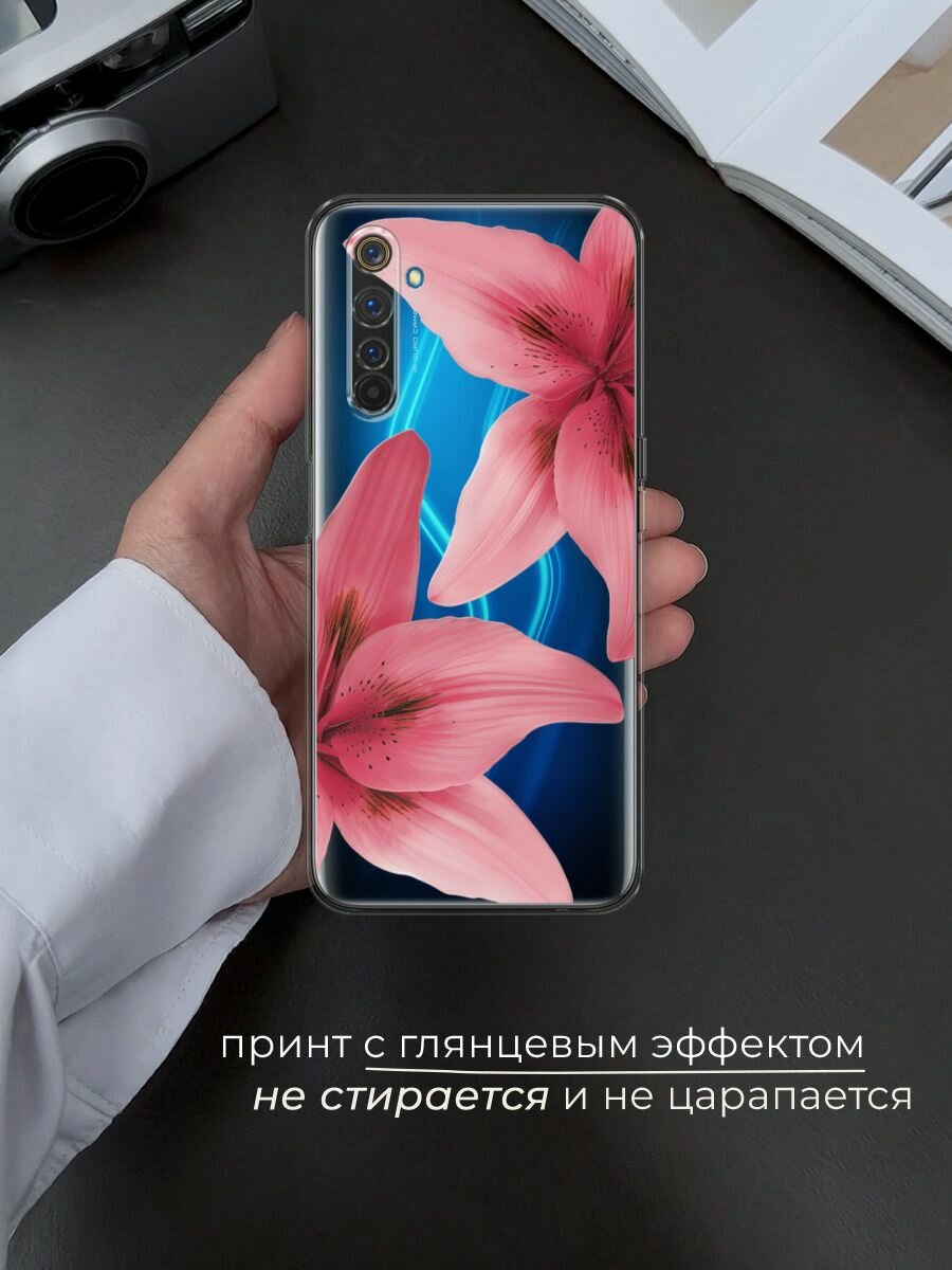 Чехол на Realme 6 Pro / Реалми 6 Про с принтом "Pink flower" — фото 1