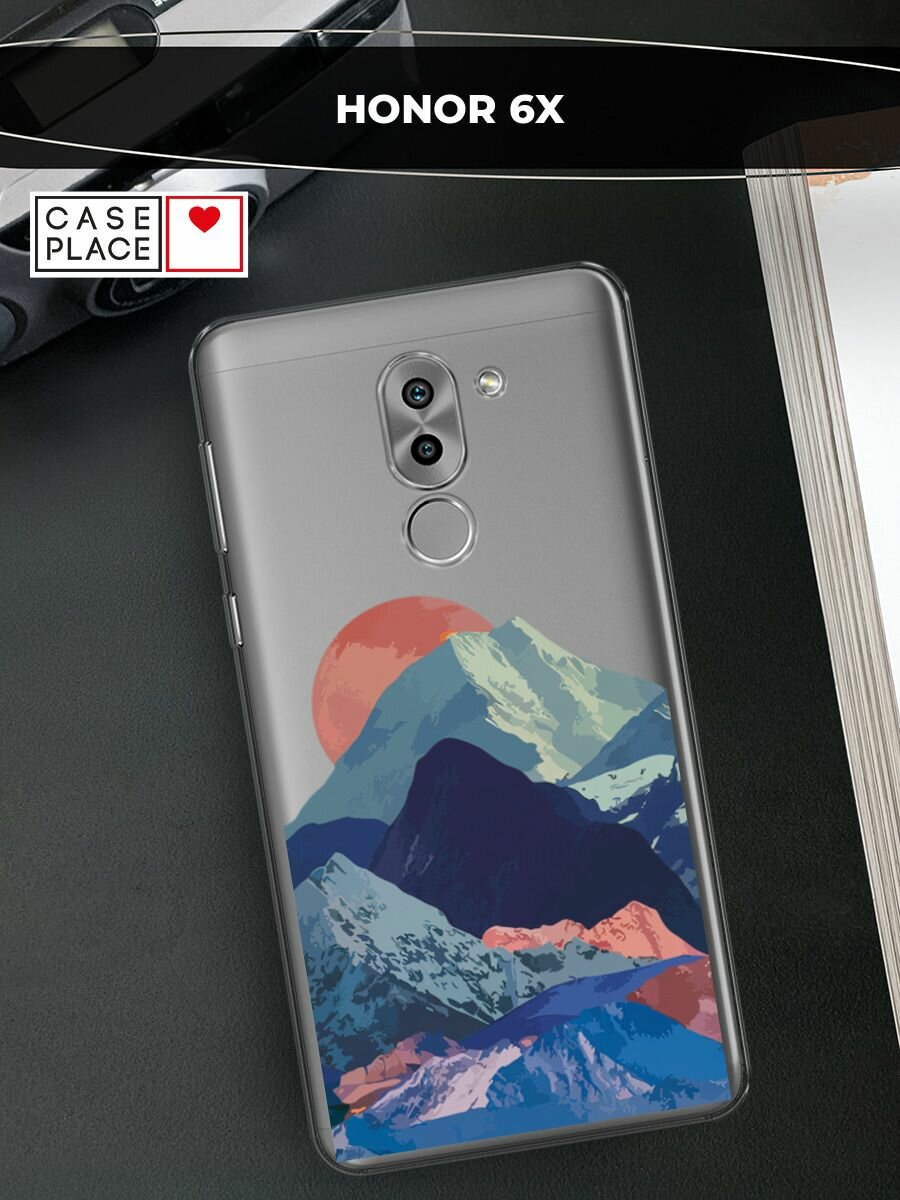 Чехол на Honor 6X / Хонор 6Х с принтом "Закат в снежных горах", прозрачный