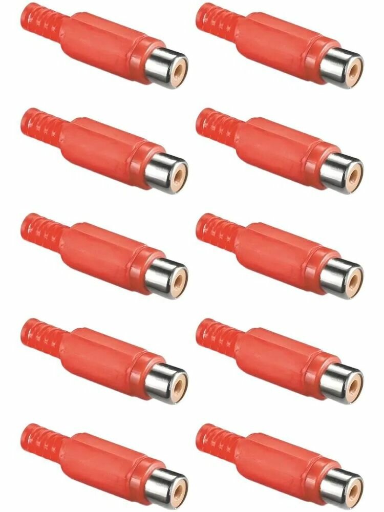 Разъем RCA (тюльпан) гнездо красный пластик, комплект 10 штук