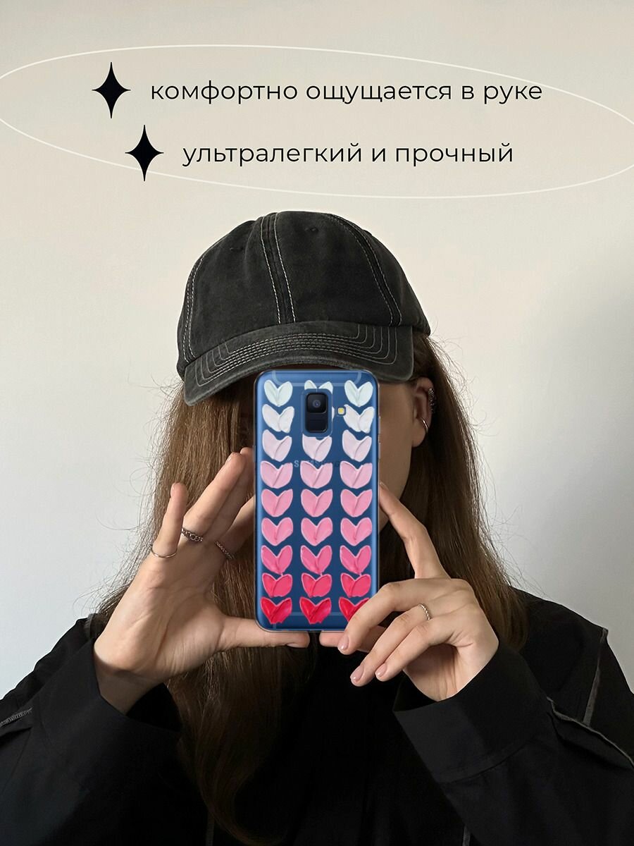 Чехол на Samsung Galaxy A6 / Самсунг Галакси А6 с принтом "Градиент из сердечек" — фото 1