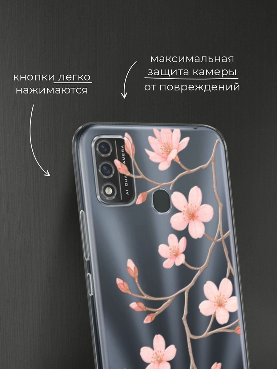 Чехол на Itel A48 / Ител А48 с принтом "Веточка распускающейся сакуры 2" — фото 1