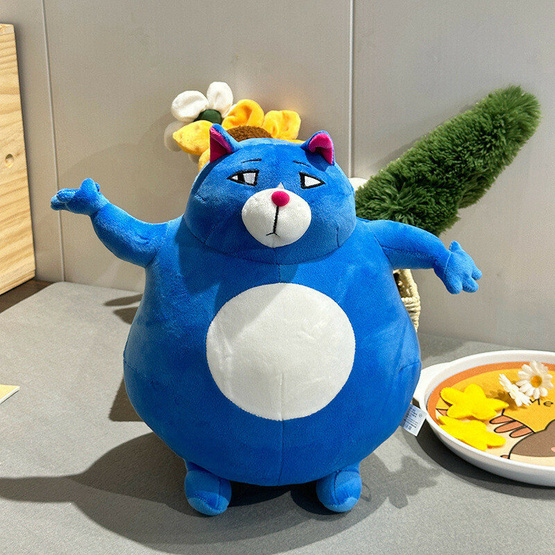 Kids blue fat cat plush toy stuffed doll for nursery decor